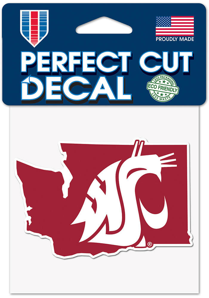 Washington State Cougars Red 4x4 State Shape Auto Decal - 57117827