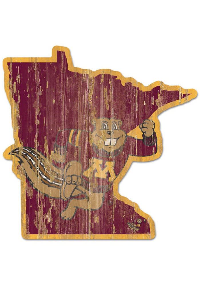 Minnesota Golden Gophers MAROON State Shape Wood Sign - 57121829