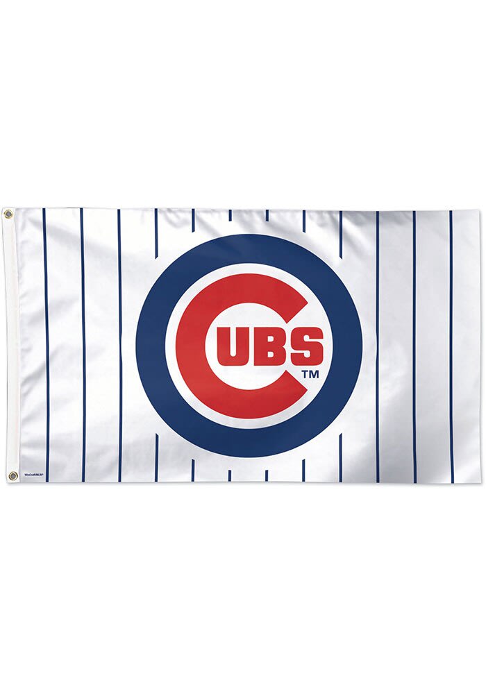 Chicago Cubs Pinstripe WHITE Silk Screen Grommet Flag - 5715131