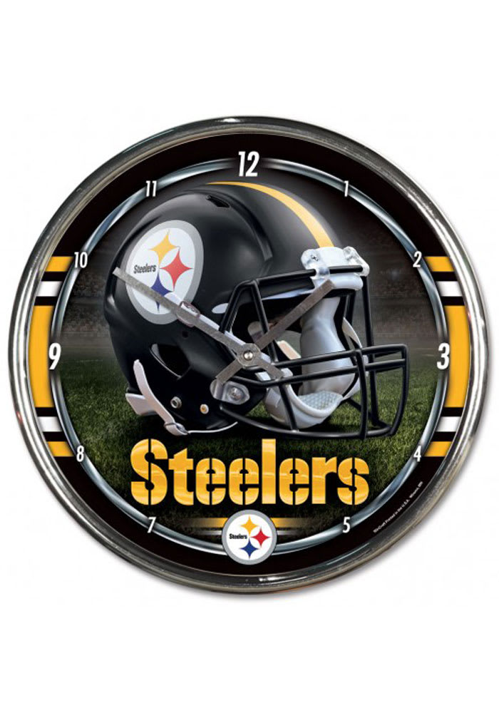 Pittsburgh Steelers Chrome Helmet Wall Clock - BLACK