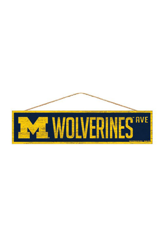 Michigan Wolverines BLUE 4x17 inch Wood Ave Sign - 5716735