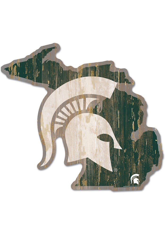 Michigan State Spartans GREEN State Shape Wood Sign - 5716785