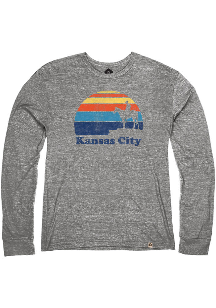 Rally Kansas City HEATHER GREY Scout Sunset Long Sleeve Fashion T Shirt ...