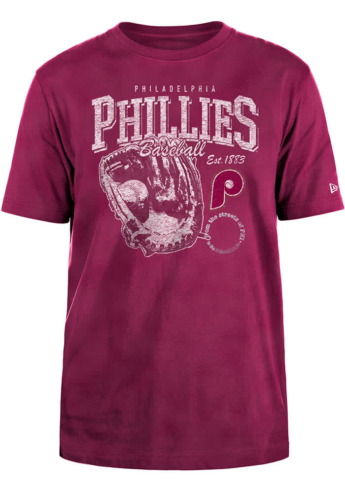 New Era Philadelphia Phillies MAROON Old School Sport Short Sleeve T Shirt