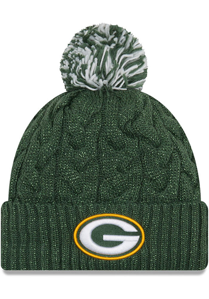 Green Bay Packers New Era Womens GREEN Cozy Cable Cuff Pom Knit Hat ...