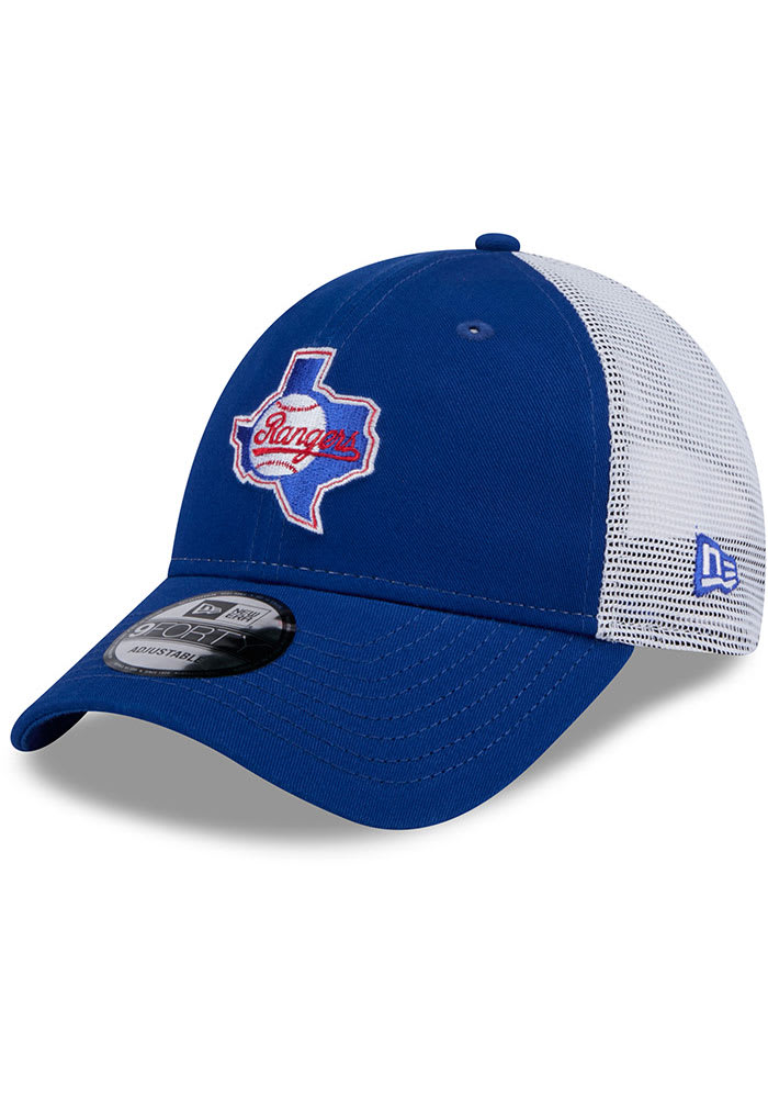 New Era Texas Rangers BLUE Evergreen Trucker 9FORTY Adjustable Hat ...