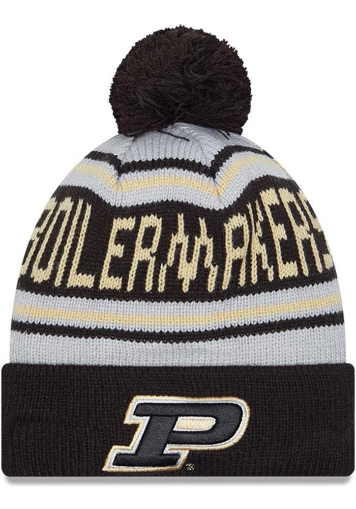 Purdue Boilermakers New Era BLACK Evergreen Cuff Pom Knit Hat - 59027808