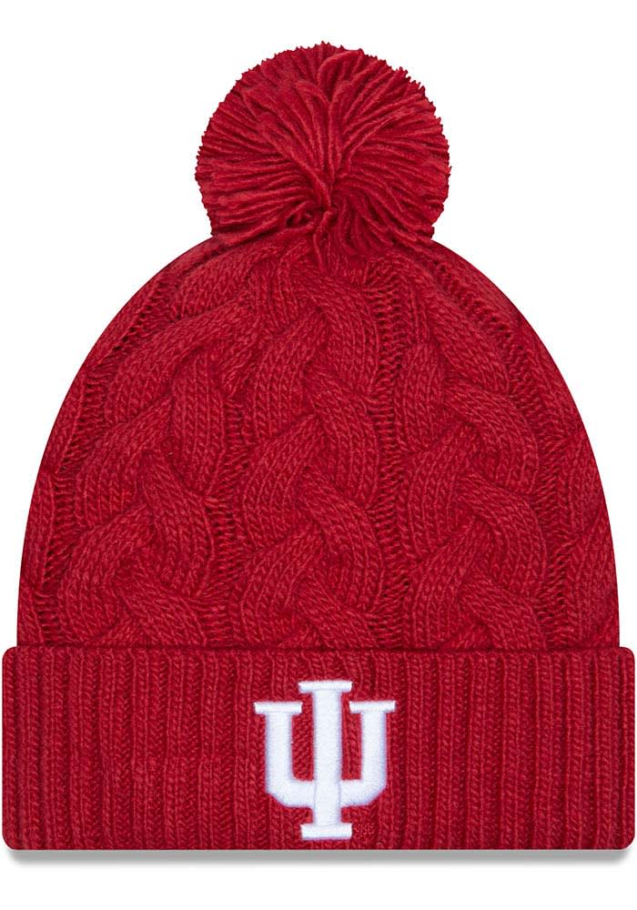 Indiana Hoosiers New Era Womens Cabled Color Cuff Pom Knit Hat - CARDINAL
