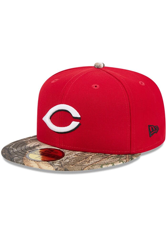 Cincinnati Reds Mens Camo Visor 59FIFTY Red New Era Fitted Hat - 59029217