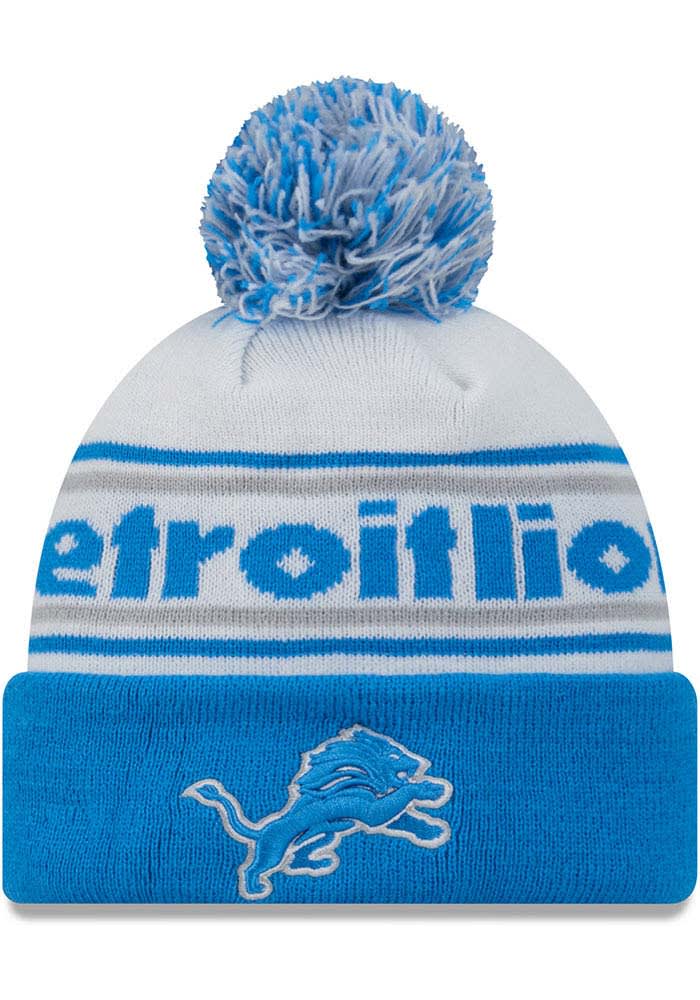 Detroit Lions New Era White Banded Cuff Pom Knit Hat - 59030332