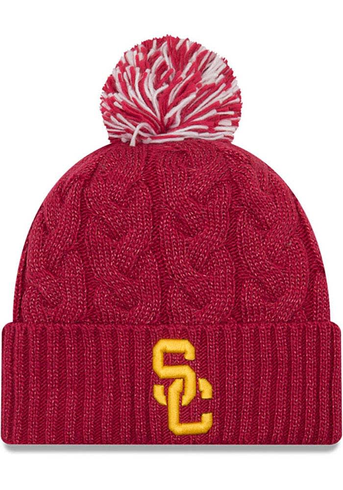 USC Trojans New Era Womens CARDINAL Cozy Cable Pom Knit Hat - 59032250