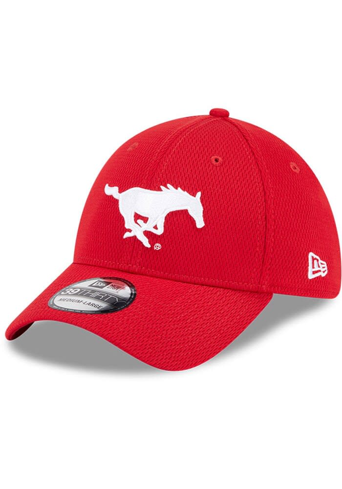 SMU Mustangs Mens Evergreen Dash Mark 39THIRTY Red New Era Flex Hat ...