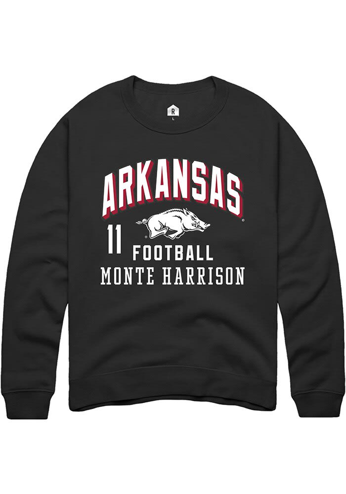 Monte Harrison Arkansas Razorbacks Mens BLACK NIL Arch Logo Player Crew ...