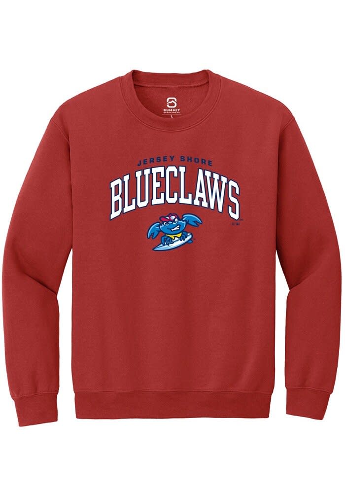 Summit Sportswear Jersey Shore BlueClaws Mens Red Arch Mascot LS Crew ...