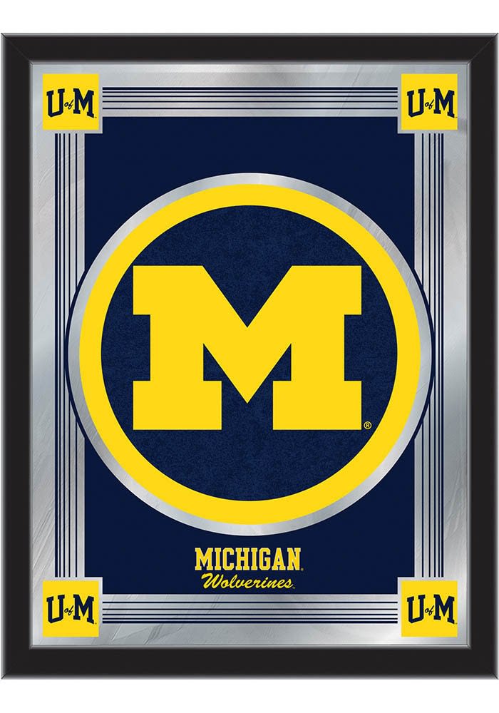 Michigan Wolverines SILVERGREY Logo Hanging Back Bar Mirror - 62437155