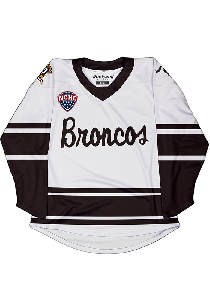 Mens WHITE Western Michigan Broncos Replica Hockey Script Team Name ...