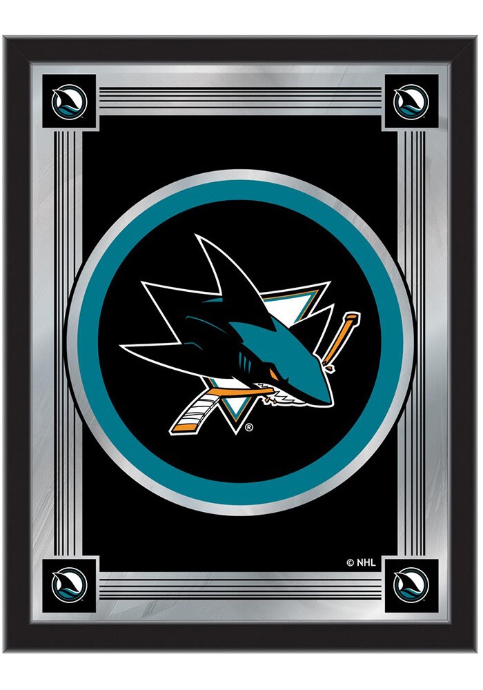 San Jose Sharks SILVER Logo Hanging Back Bar Mirror - 642189269