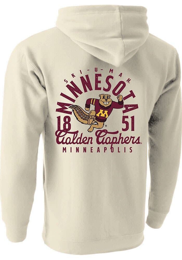 Minnesota Golden Gophers Mens OATMEAL Mascot Overlay Hoodie - 64728429