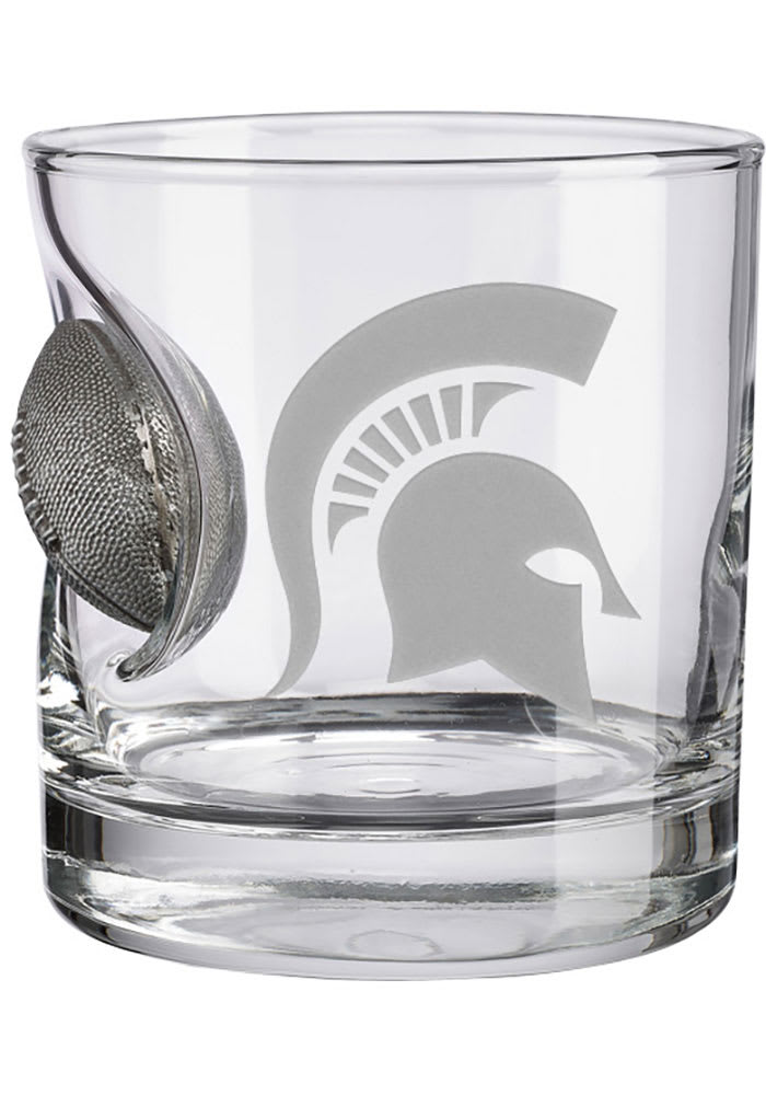 Michigan State Spartans WHITE Logo with Football Rock Glass - 6480007