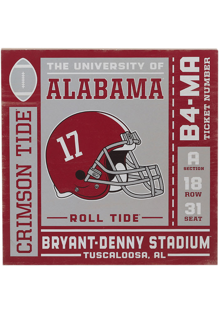 Alabama Crimson Tide 14x14 Ticket Wood Sign