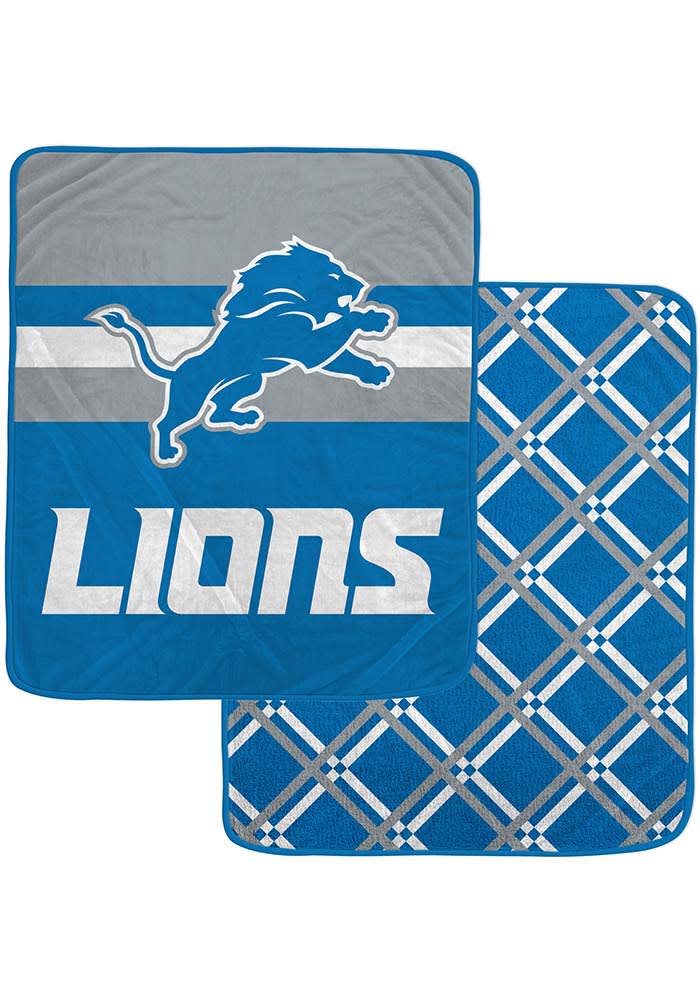 Detroit Lions BLUE Half Stripe Diamond Sherpa Fleece Blanket - 6940800