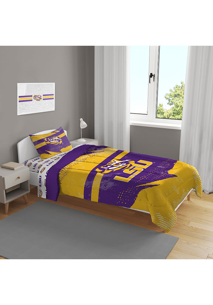 LSU Tigers YELLOW Slanted Stripe 4 Piece Bed in a Bag - 6941384