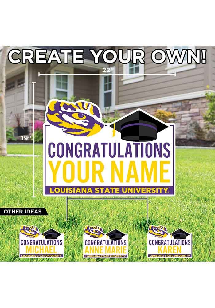 LSU Tigers White Personalized Congratulations Grad Yard Sign - 70987416