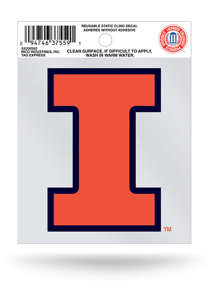 ORANGE Illinois Fighting Illini Logo Static Cling Decal - 7143002