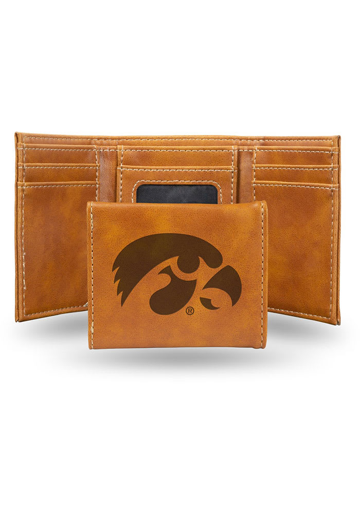 BROWN Laser Engraved Iowa Hawkeyes Mens Trifold Wallet - 7143228