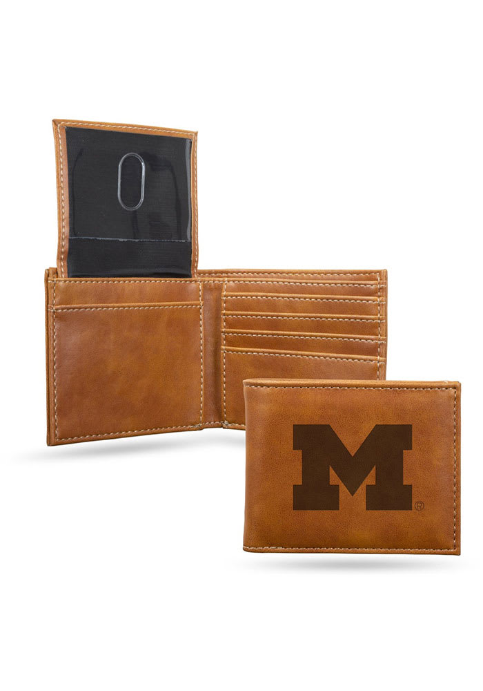Michigan Wolverines Brown Laser Engraved Mens Bifold Wallet - 7143241