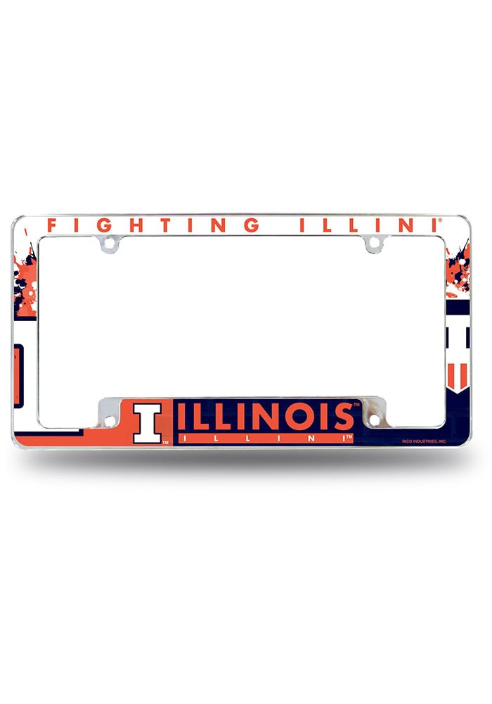ORANGE Illinois Fighting Illini All Over Chrome License Plate Frame ...