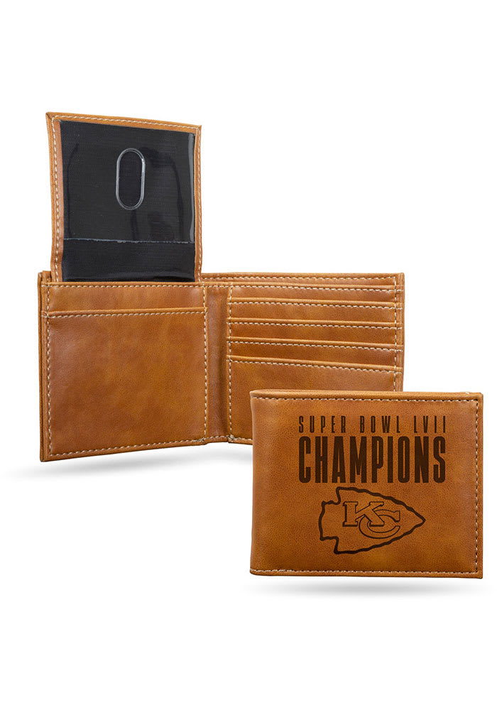 Kansas City Chiefs 2022 SB Champs Brown Laser-Engraved Mens Bifold Wallet