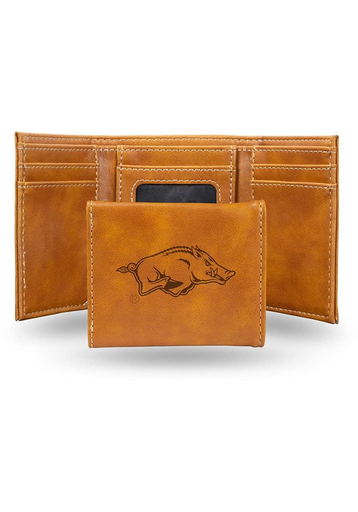 Arkansas Razorbacks BROWN Laser Engraved Mens Trifold Wallet - 71440096