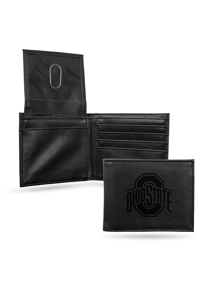 Red Black on Black Leather Ohio State Buckeyes Mens Bifold Wallet - 7144338