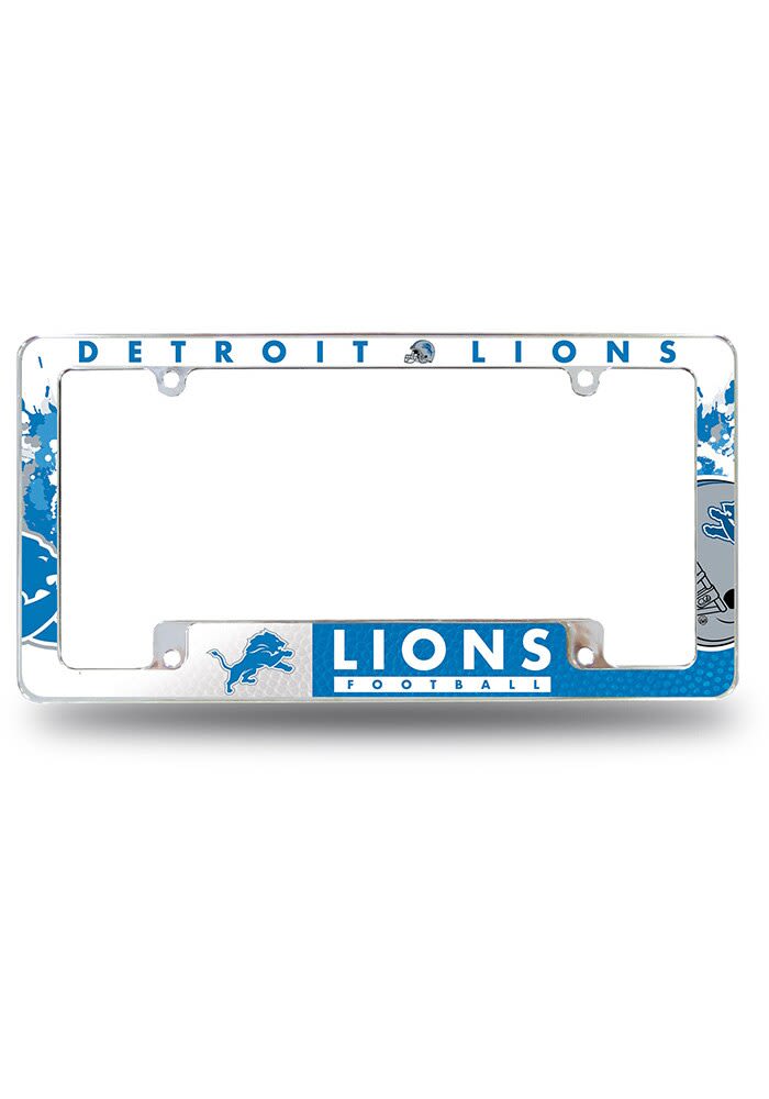 Detroit Lions License Plate Frame - Detroit Lions BLUE All Over Chrome ...