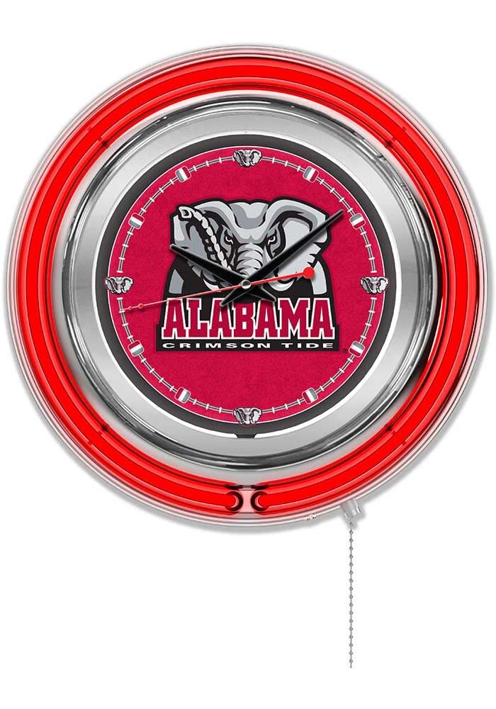 Alabama Crimson Tide SILVERGREY Elephant Double Neon Wall Clock - 728072922