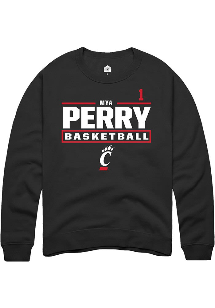 Mya Perry Cincinnati Bearcats Mens BLACK NIL Stacked Box Player Crew ...