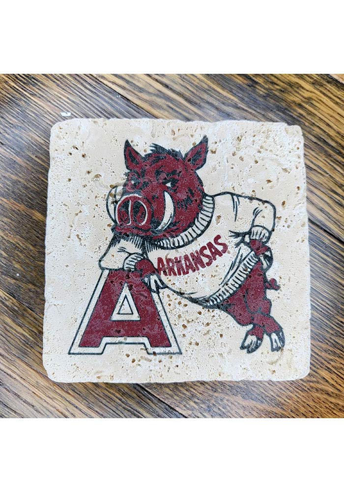 Arkansas Razorbacks Red Razorback Leaning on A 4x4 Stone Coaster - 7390183