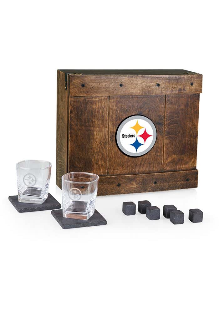 Pittsburgh Steelers Whiskey Box Gift Drink Set - Brown