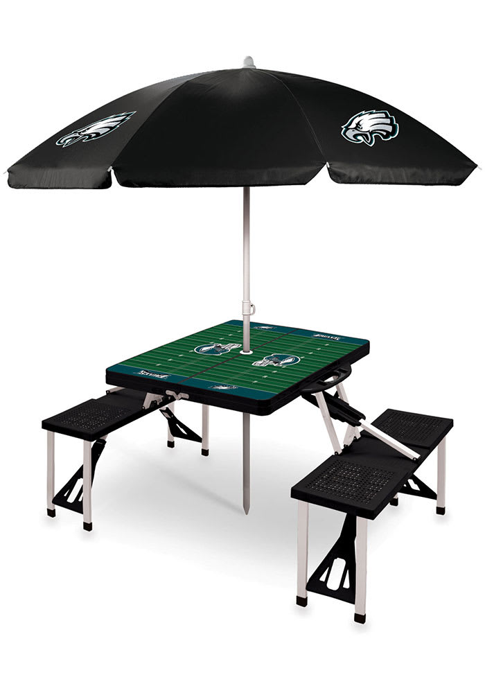 Philadelphia Eagles BLACK Portable Picnic w Umbrella Table - 74202916