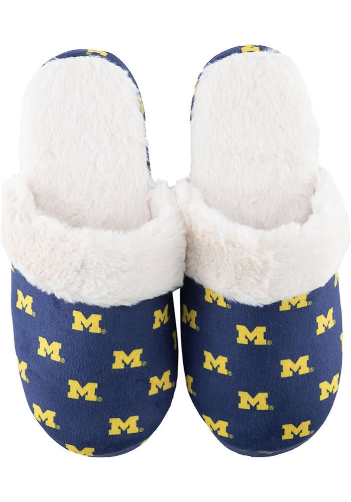 Michigan Wolverines BLUE Fuzzy Womens Slippers - 74205211