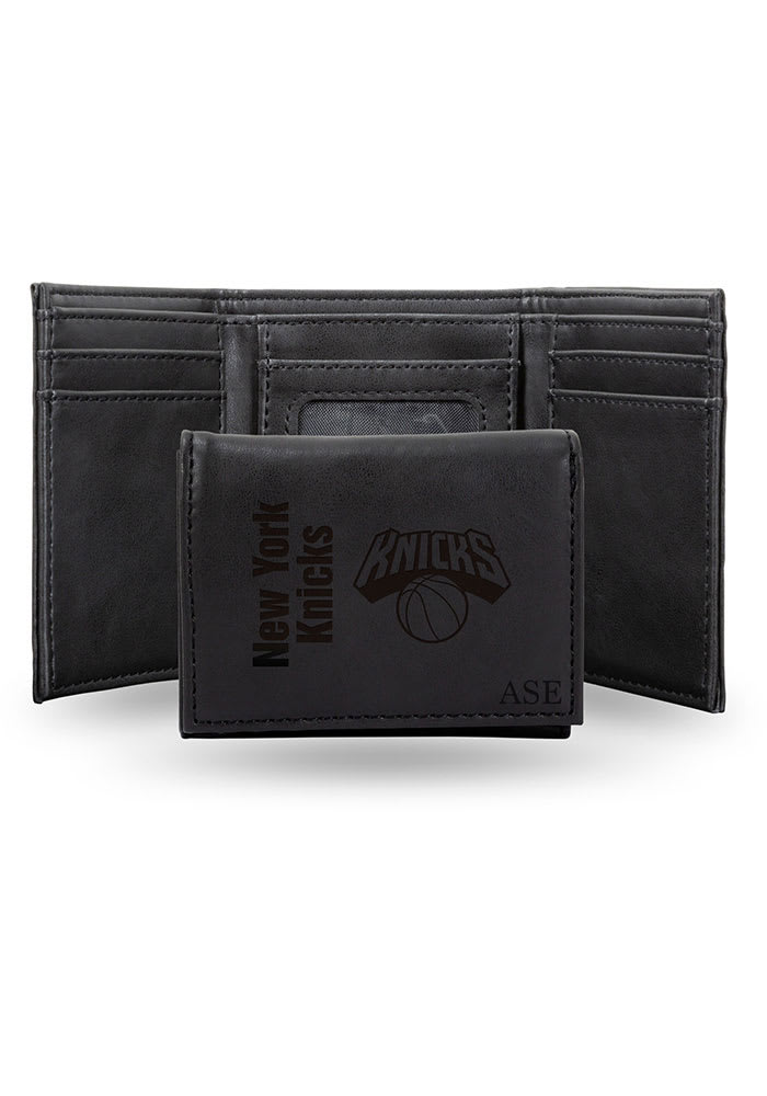 New York Knicks Personalized Laser Engraved Mens Trifold Wallet - BLACK