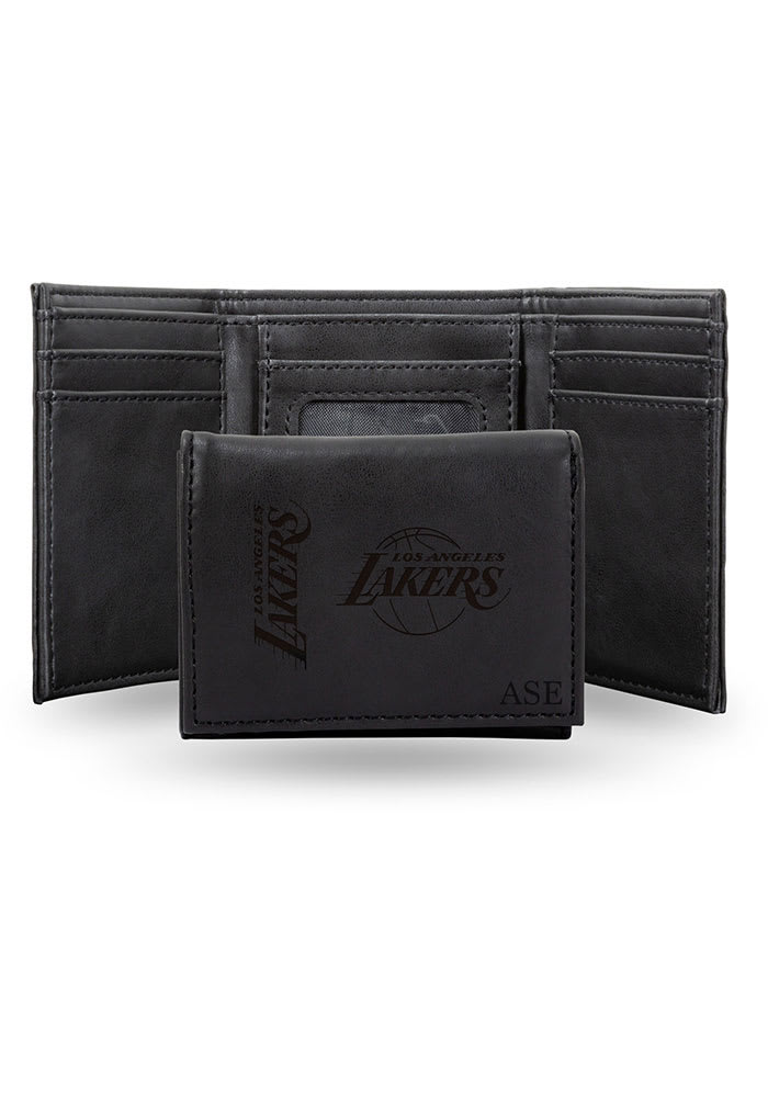 Los Angeles Lakers Personalized Laser Engraved Mens Trifold Wallet - BLACK