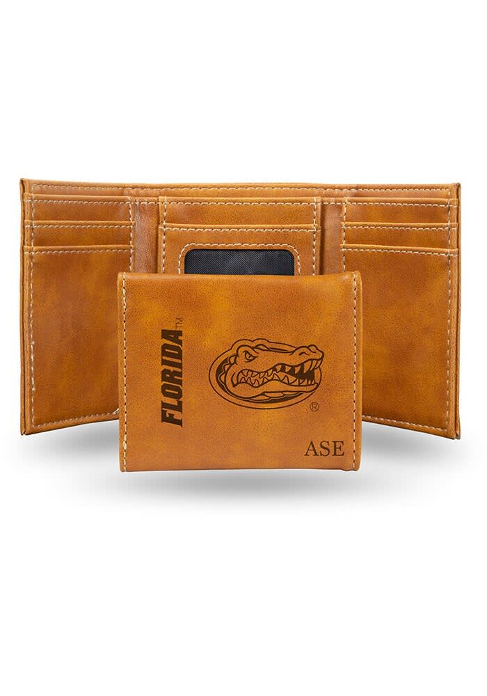 Florida Gators Personalized Laser Engraved Mens Trifold Wallet - Brown