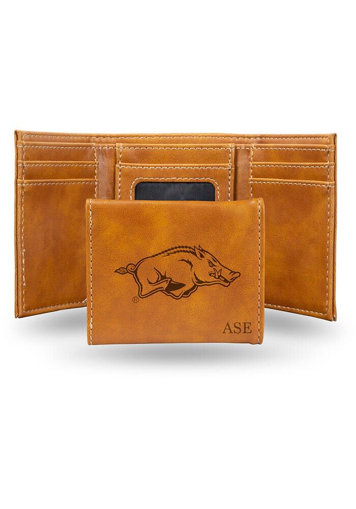Arkansas Razorbacks BROWN Logo Personalized Laser Engraved Mens Trifold ...