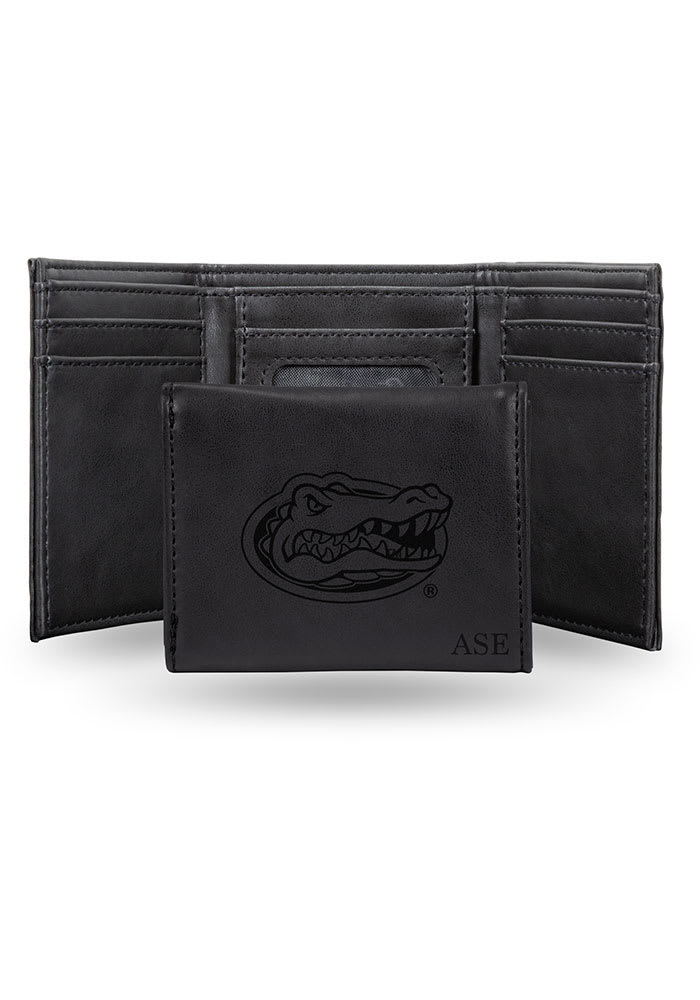 Florida Gators Logo Personalized Laser Engraved Mens Trifold Wallet - BLACK