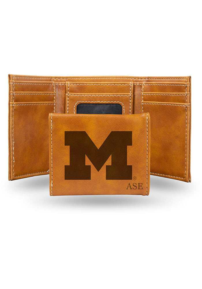 BROWN Logo Personalized Laser Engraved Michigan Wolverines Mens Trifold ...
