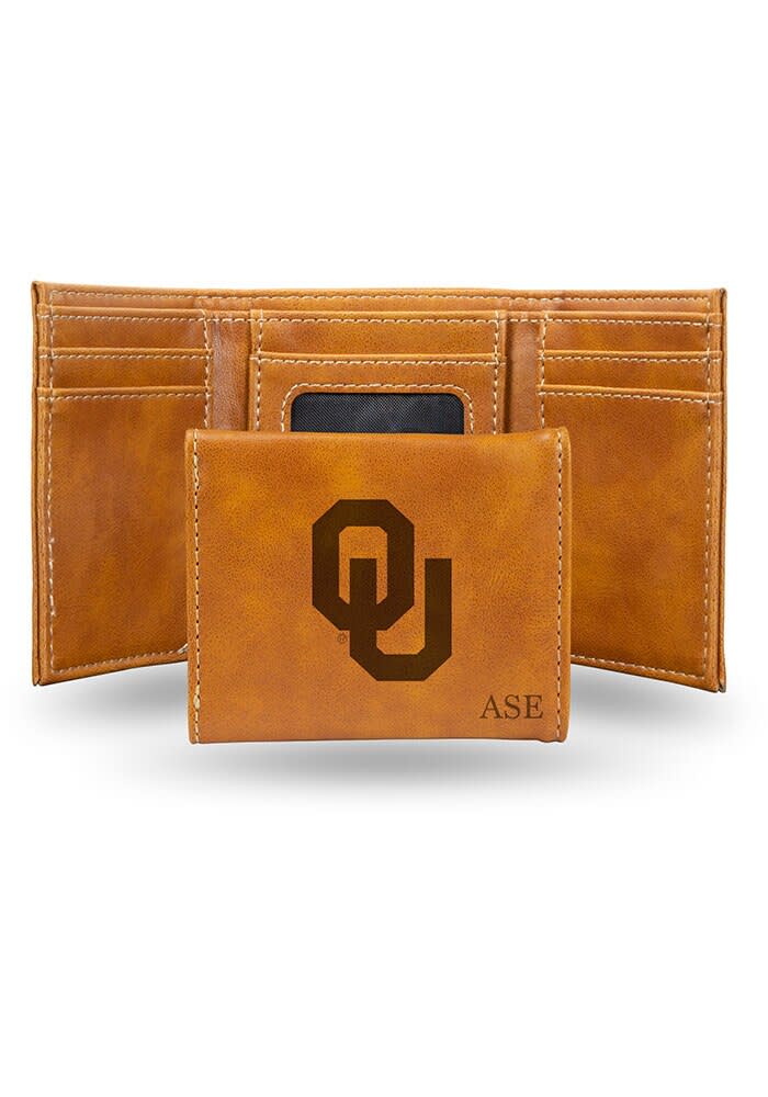 Oklahoma Sooners BROWN Logo Personalized Laser Engraved Mens Trifold ...