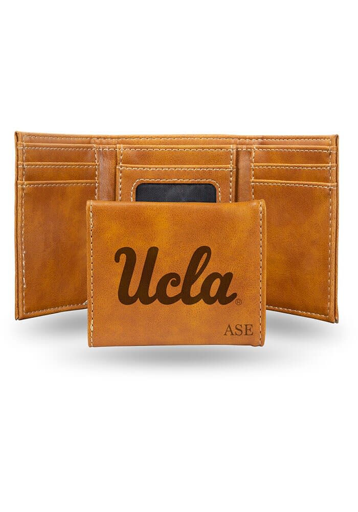 Personalized Laser Engraved UCLA Bruins Mens Trifold Wallet - Brown