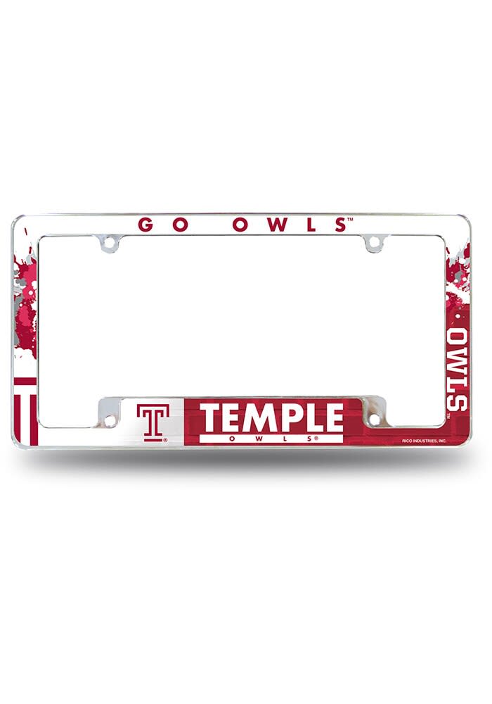 Temple Owls License Plate Frame - Temple Owls SILVER All Over Chrome ...